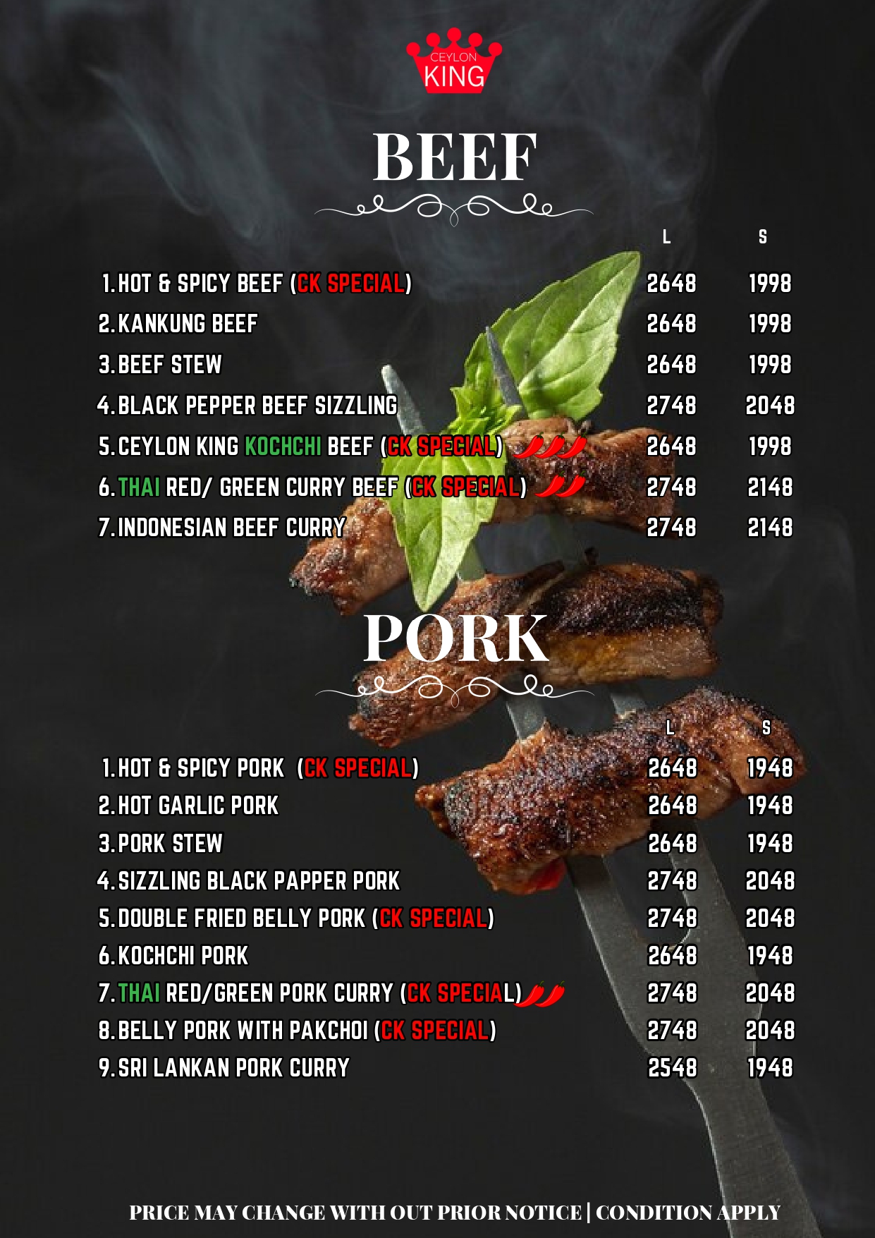 Our Menu – Ceylon King Restaurant